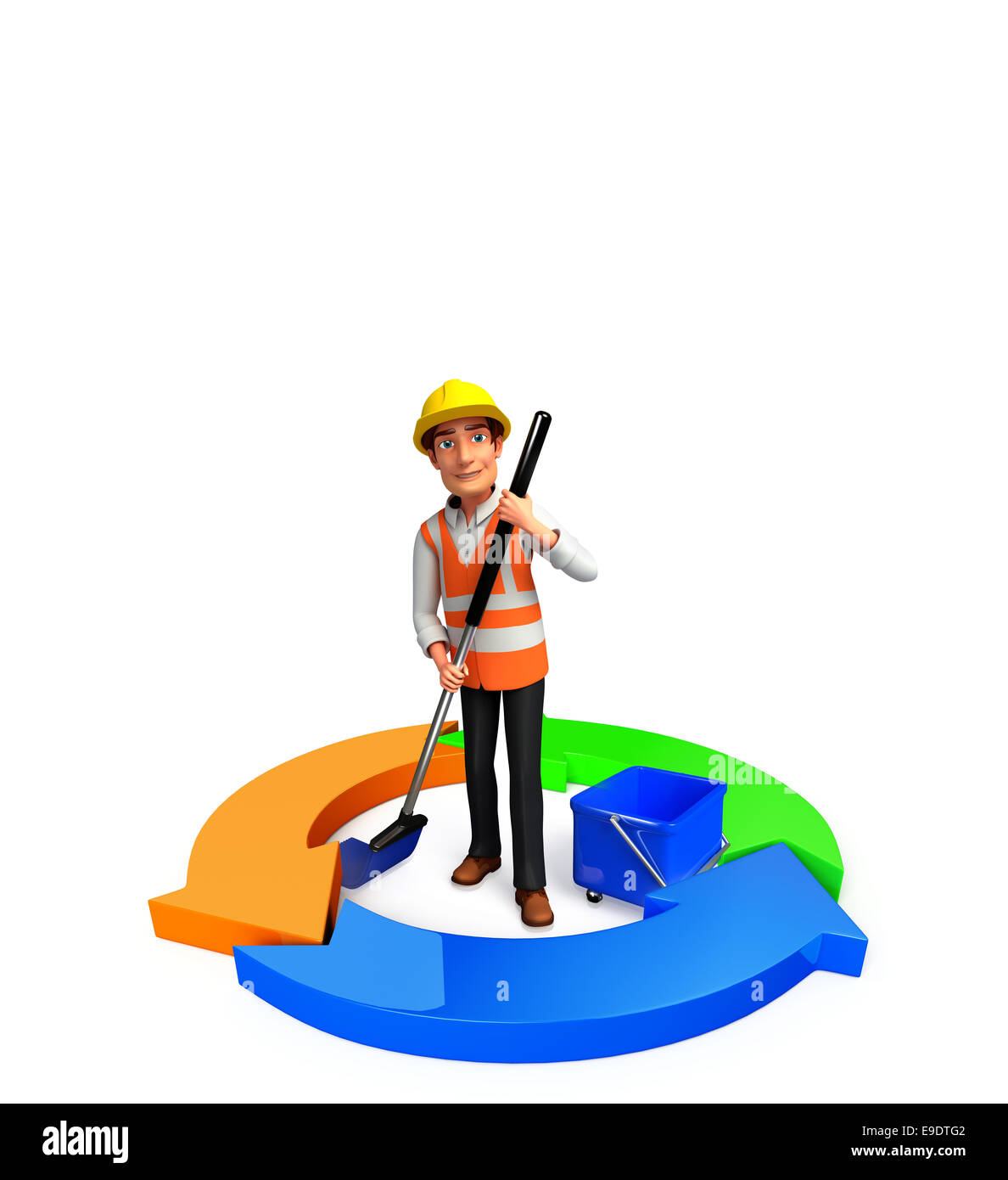Illustration of young worker with arrow Stock Photo - Alamy