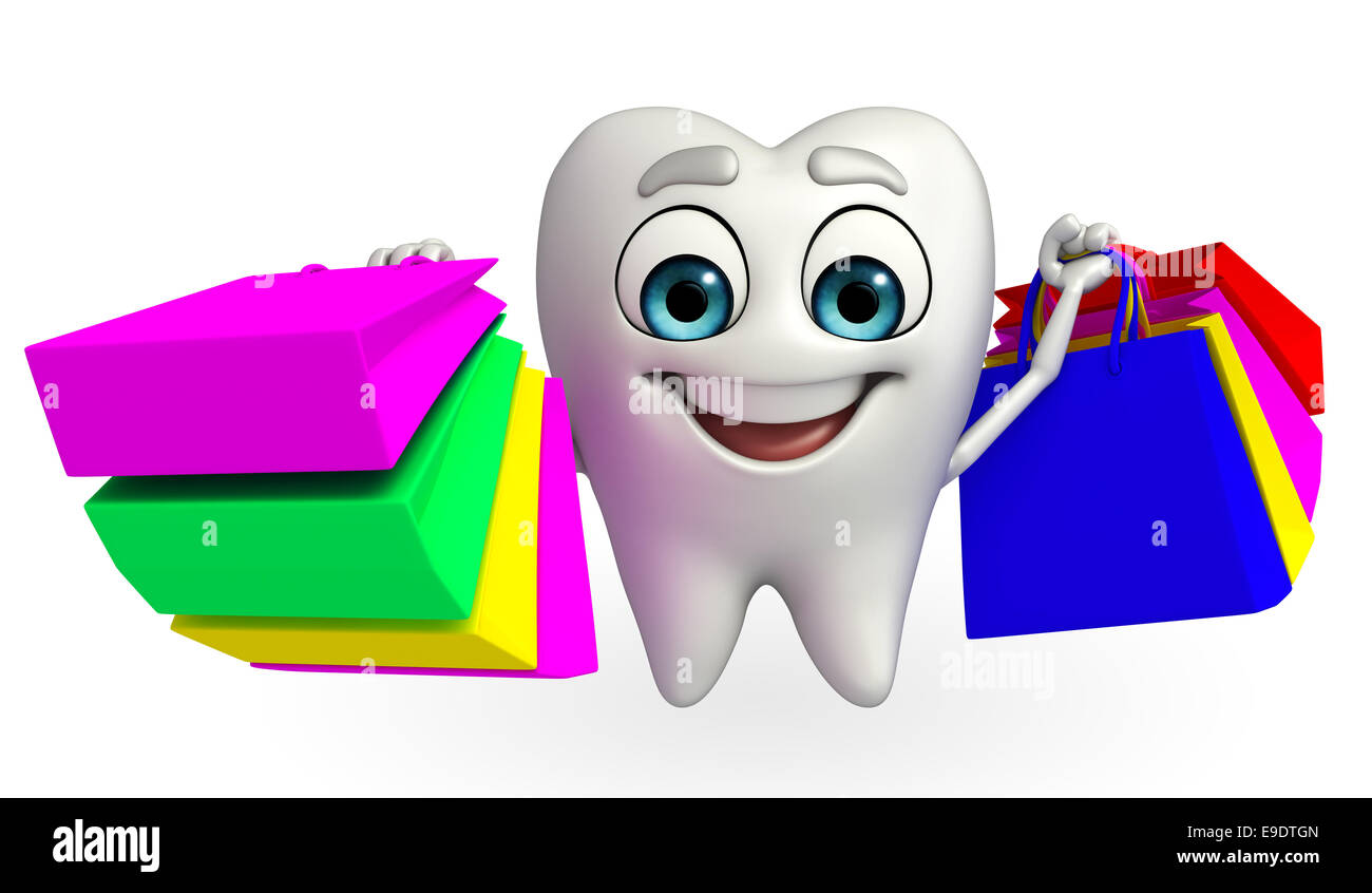 Cartoon character of teeth with shopping bag Stock Photo - Alamy