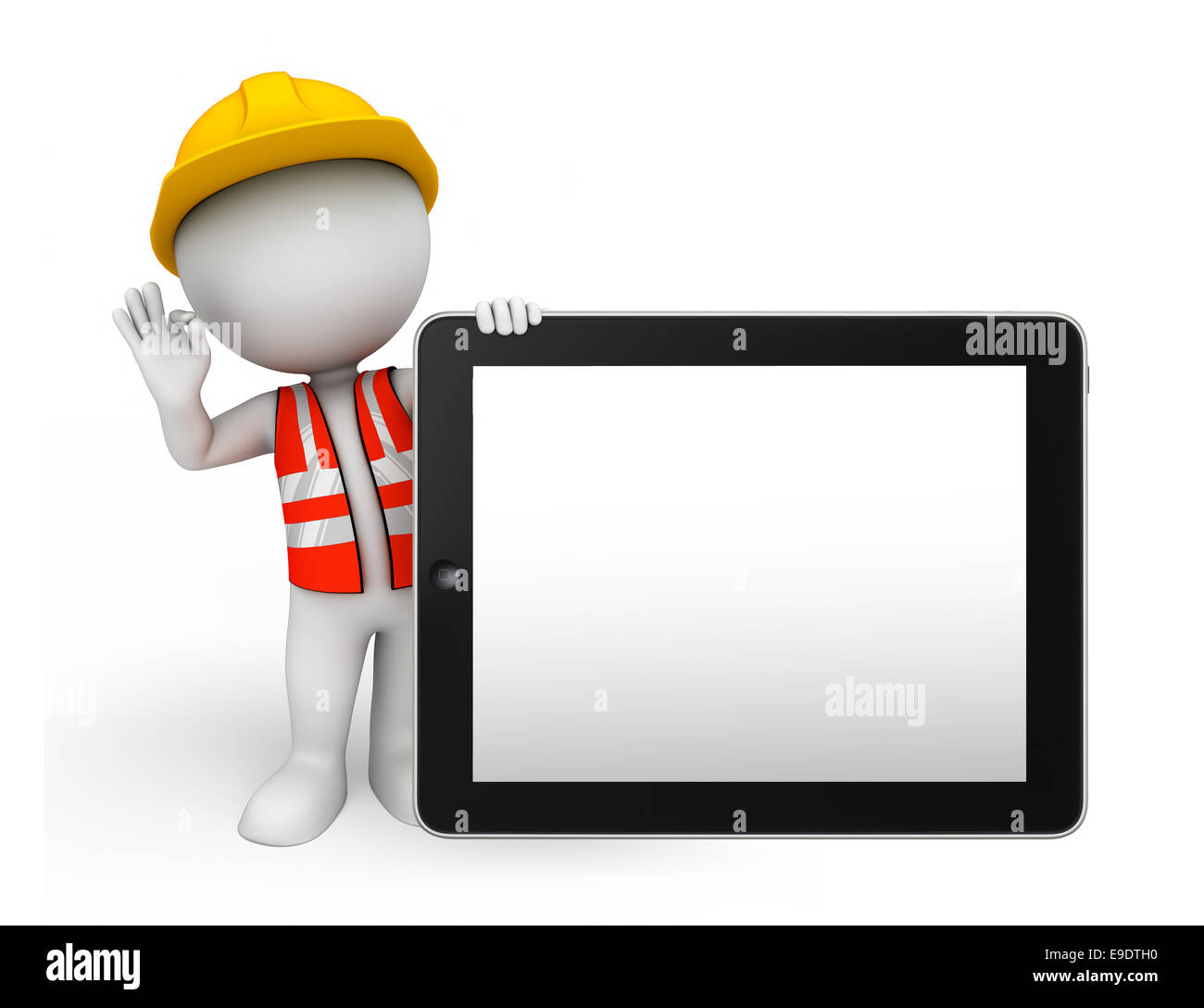 Illustration of young worker with tab Stock Photo - Alamy