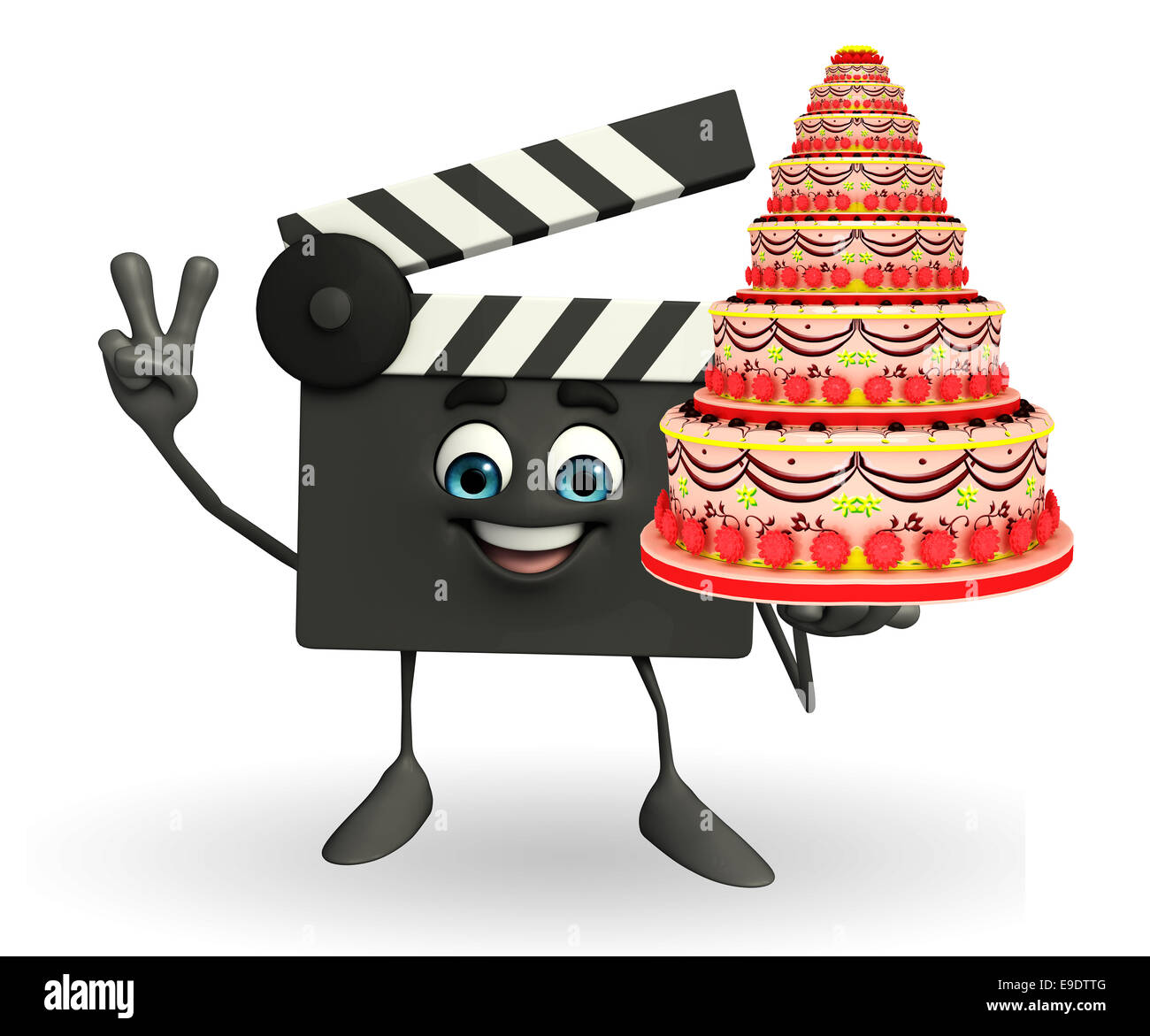 Cartoon Character of Clapper Board with cake Stock Photo - Alamy