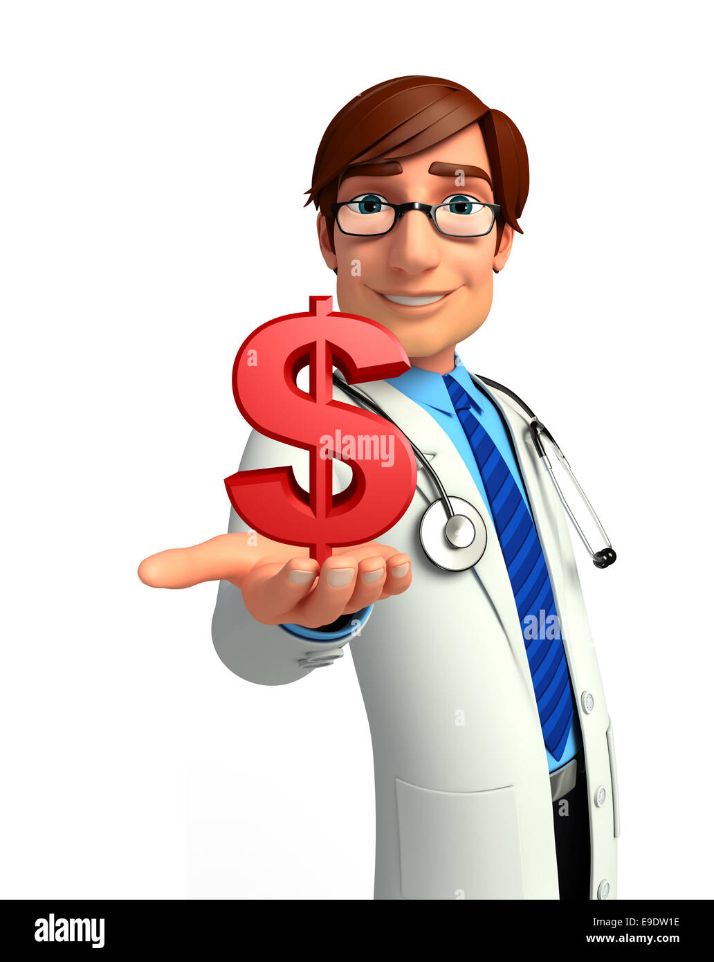 Illustration of young doctor with dollar sign Stock Photo - Alamy