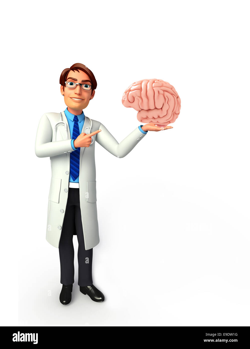 Illustration of young doctor with brain anatomy Stock Photo - Alamy