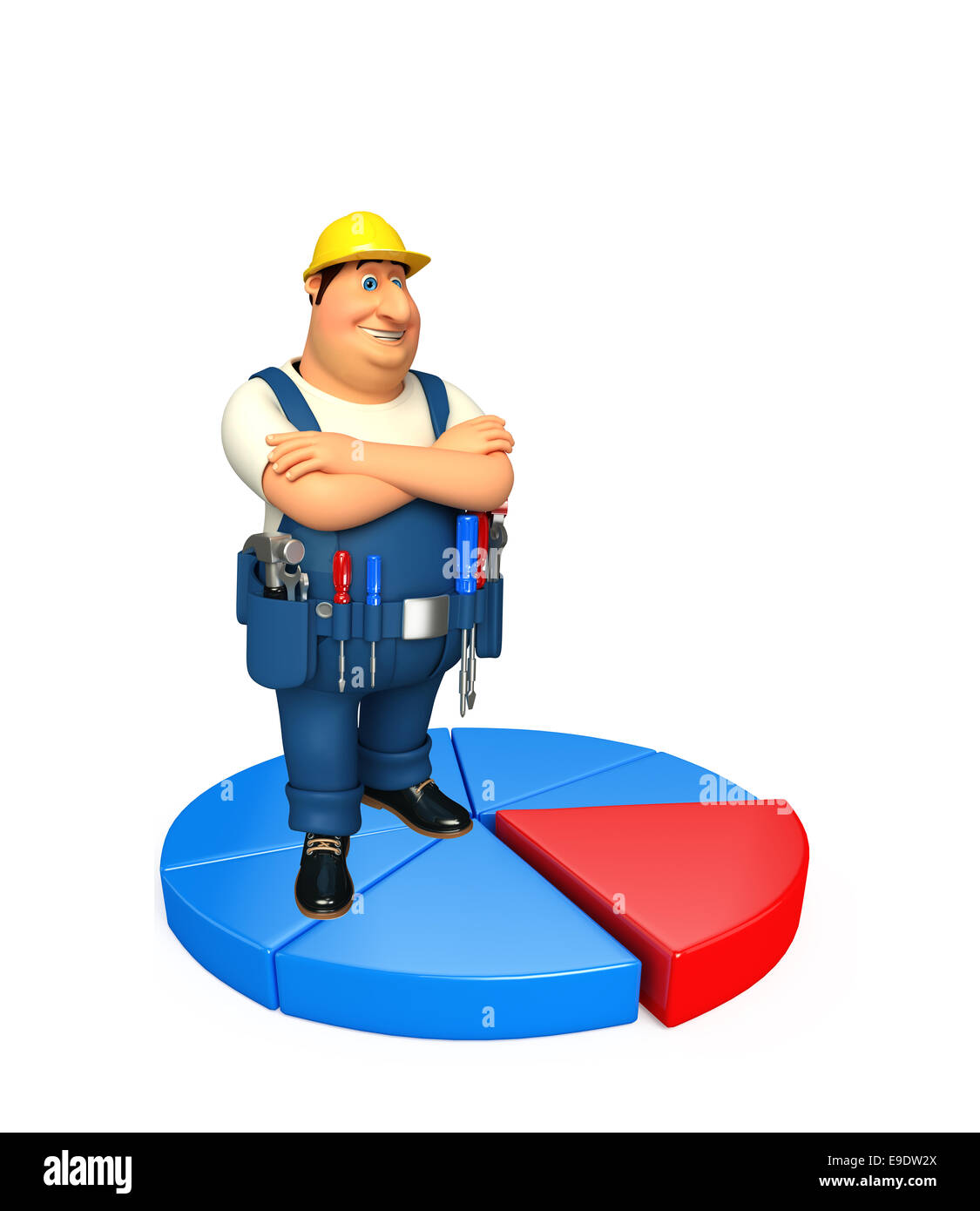 Illustration of young plumber with business graph Stock Photo - Alamy