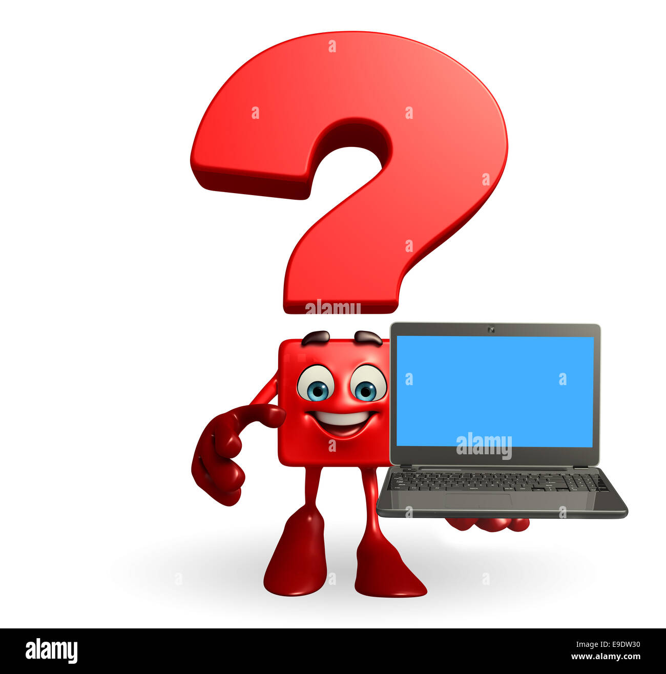 Cartoon Character of Question Mark with laptop Stock Photo - Alamy