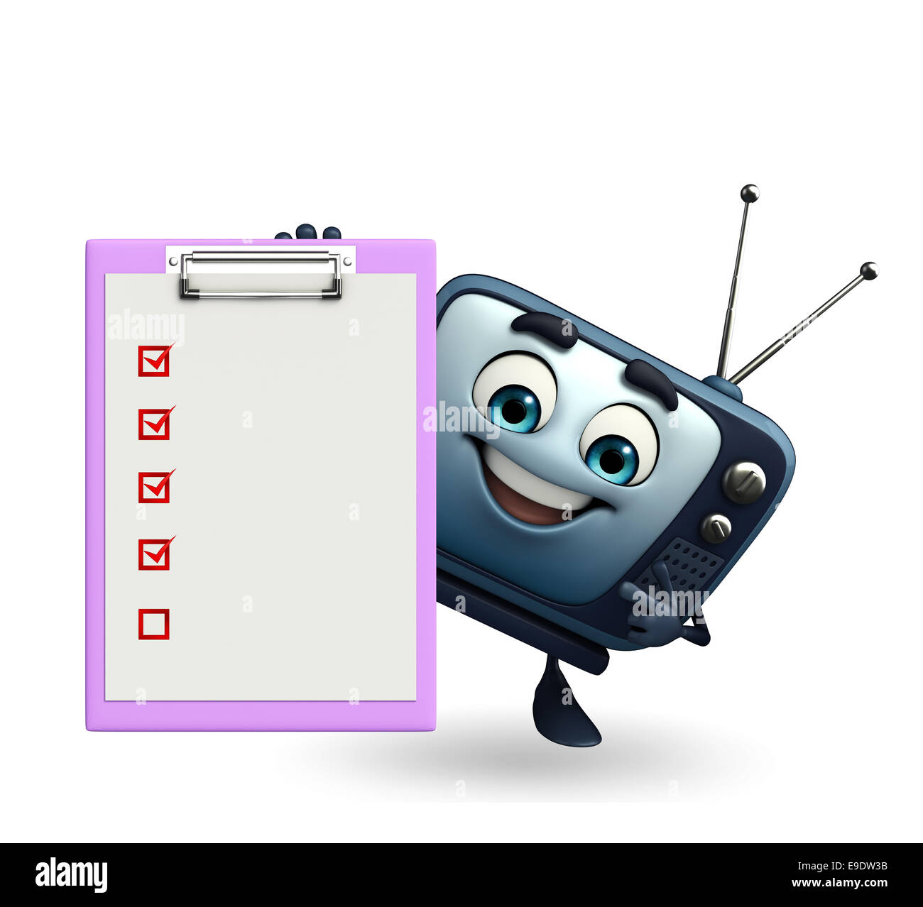 Cartoon Character of TV with notepad Stock Photo - Alamy