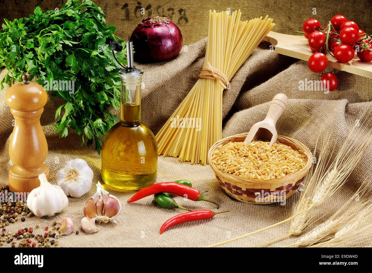Composition of traditional ingredients for seasoning of a good plate of ...