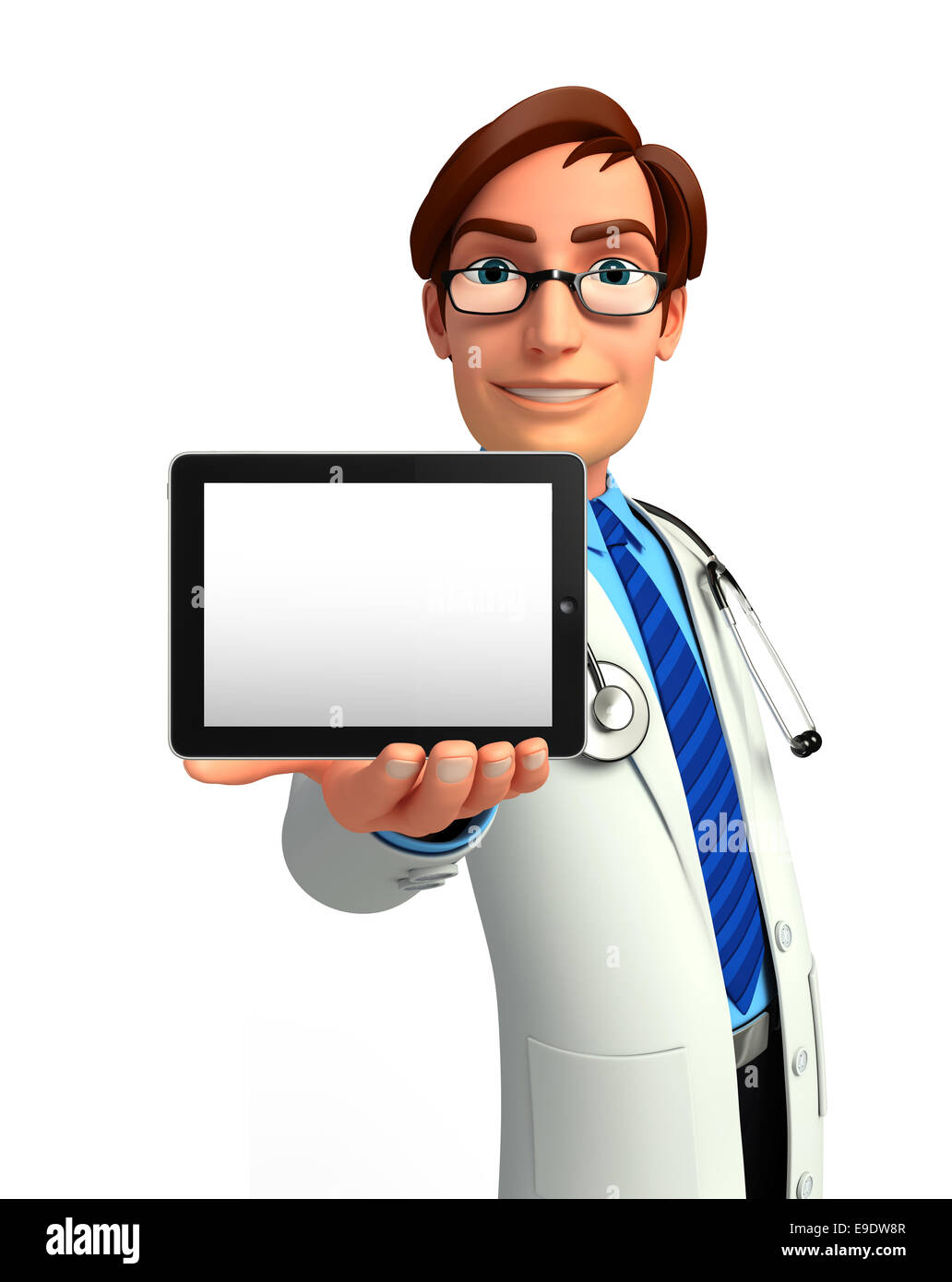 Illustration of young doctor with tab Stock Photo - Alamy