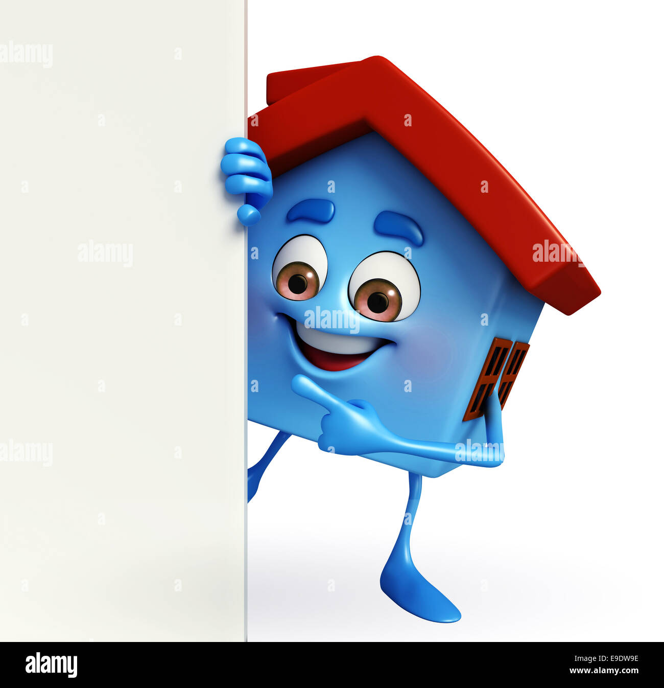 Cartoon Charcter of house with sign Stock Photo - Alamy