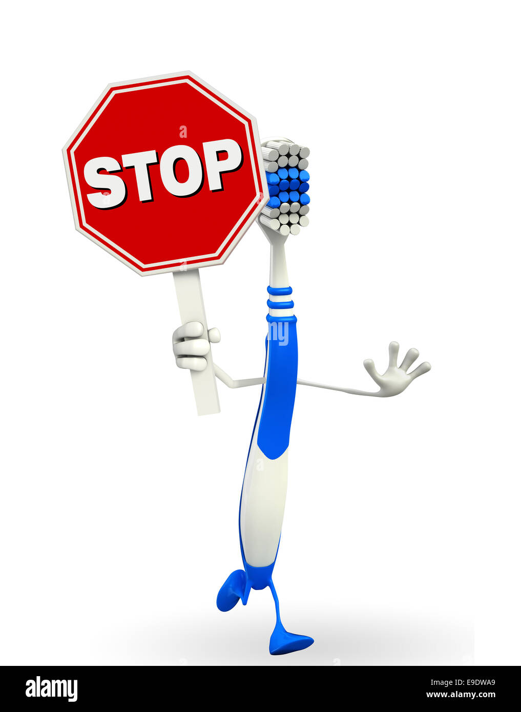 Cartoon Character of toothbrush with stop sign Stock Photo - Alamy