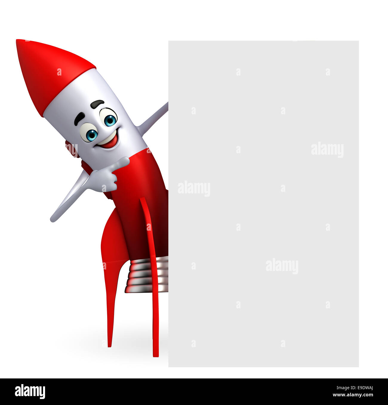 Cartoon character of rocket with sign Stock Photo - Alamy
