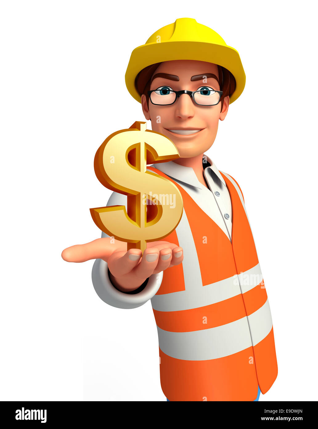 Illustration of young worker with dollar sign Stock Photo - Alamy