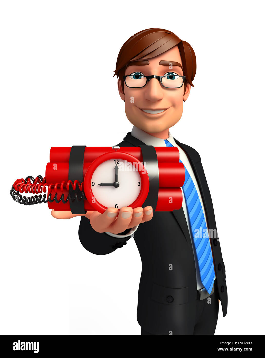 Illustration of Young Business Man with bomb Stock Photo - Alamy