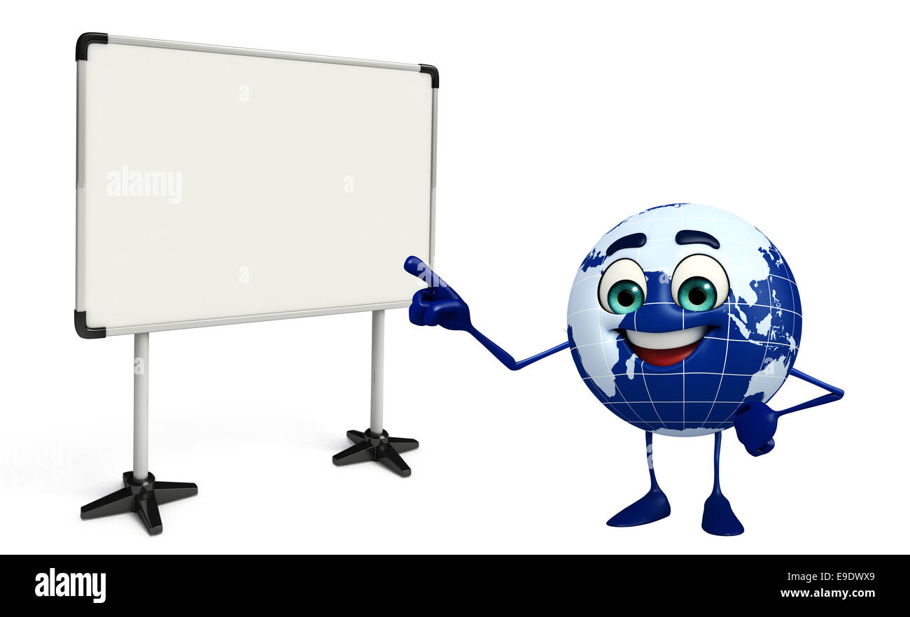 Cartoon Character of Earth with display board Stock Photo - Alamy