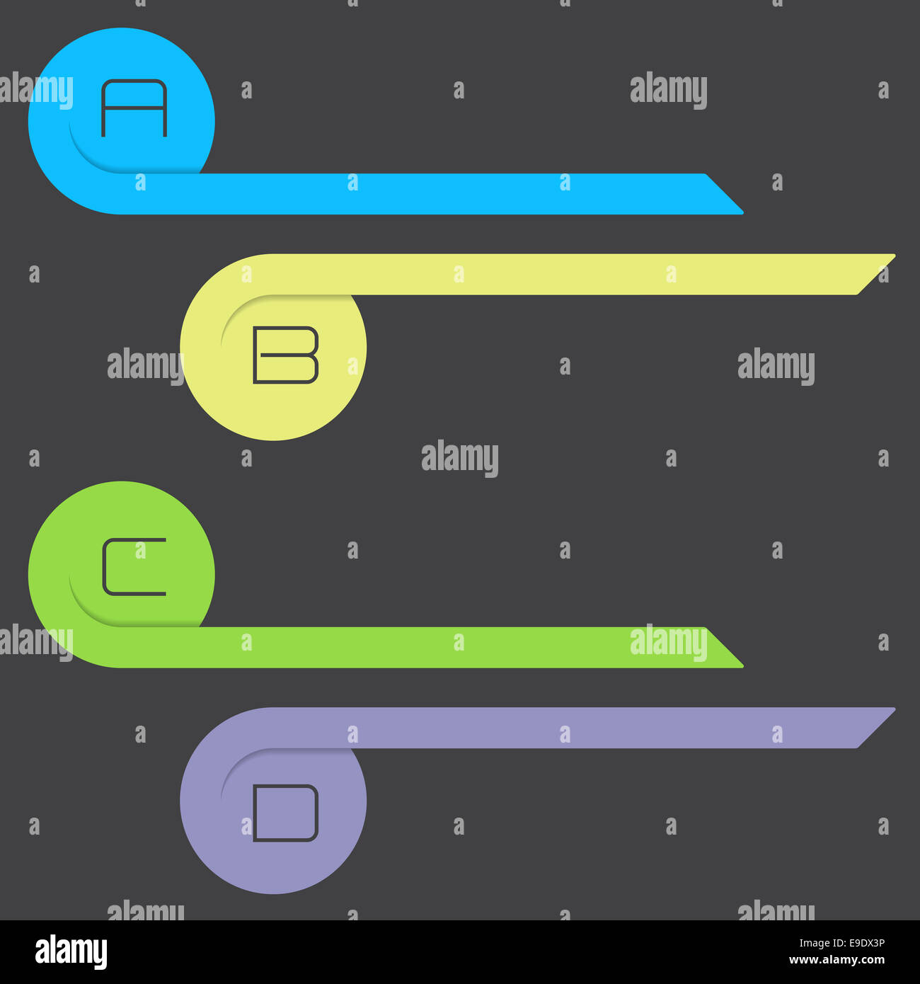 Curling arrow infographic design with alphabet options Stock Photo - Alamy