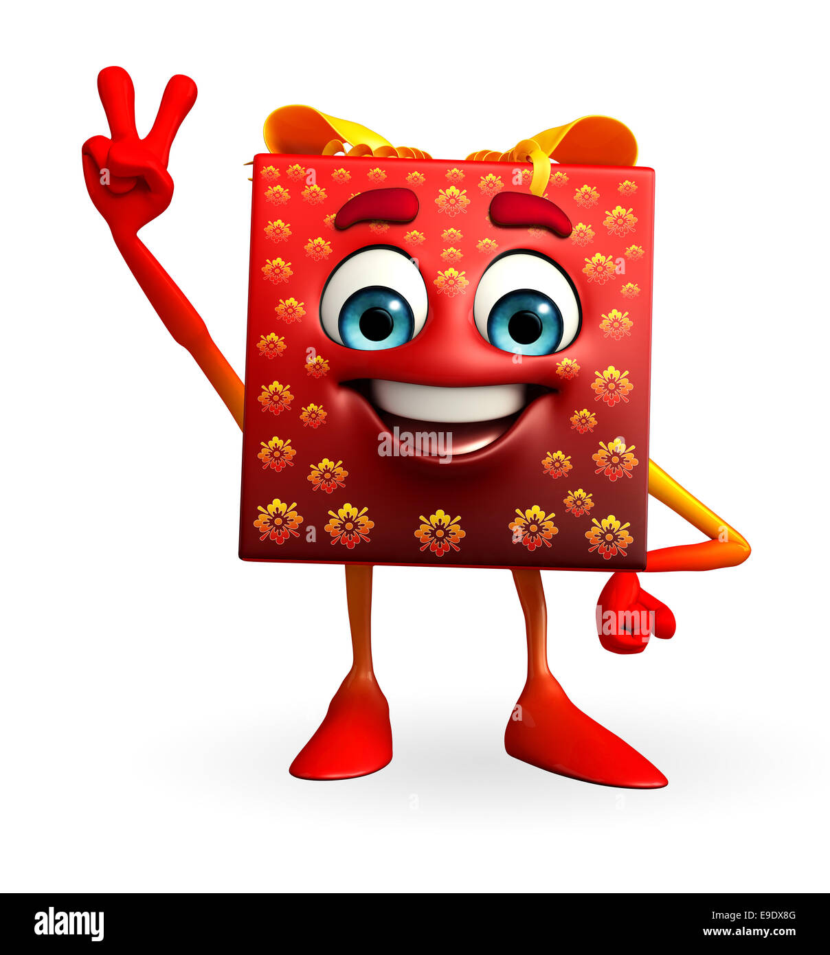 Cartoon Character of gift box with victory sign Stock Photo - Alamy
