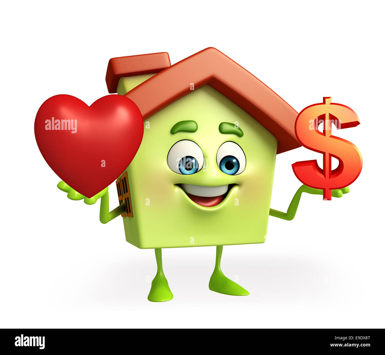 Cartoon Charcter of house with heart and doller sign Stock Photo - Alamy
