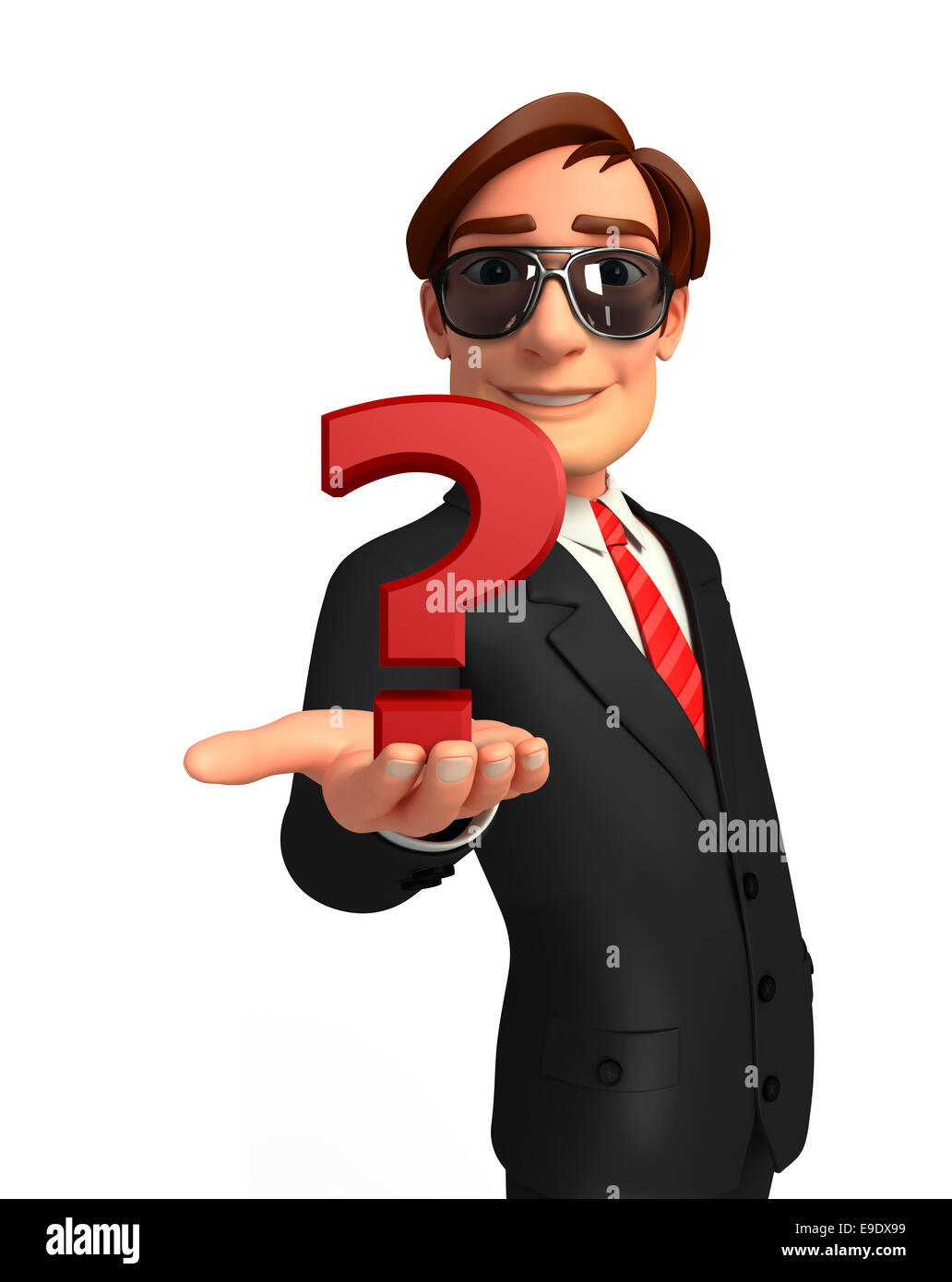 Illustration of Young Business Man with question mark Stock Photo - Alamy
