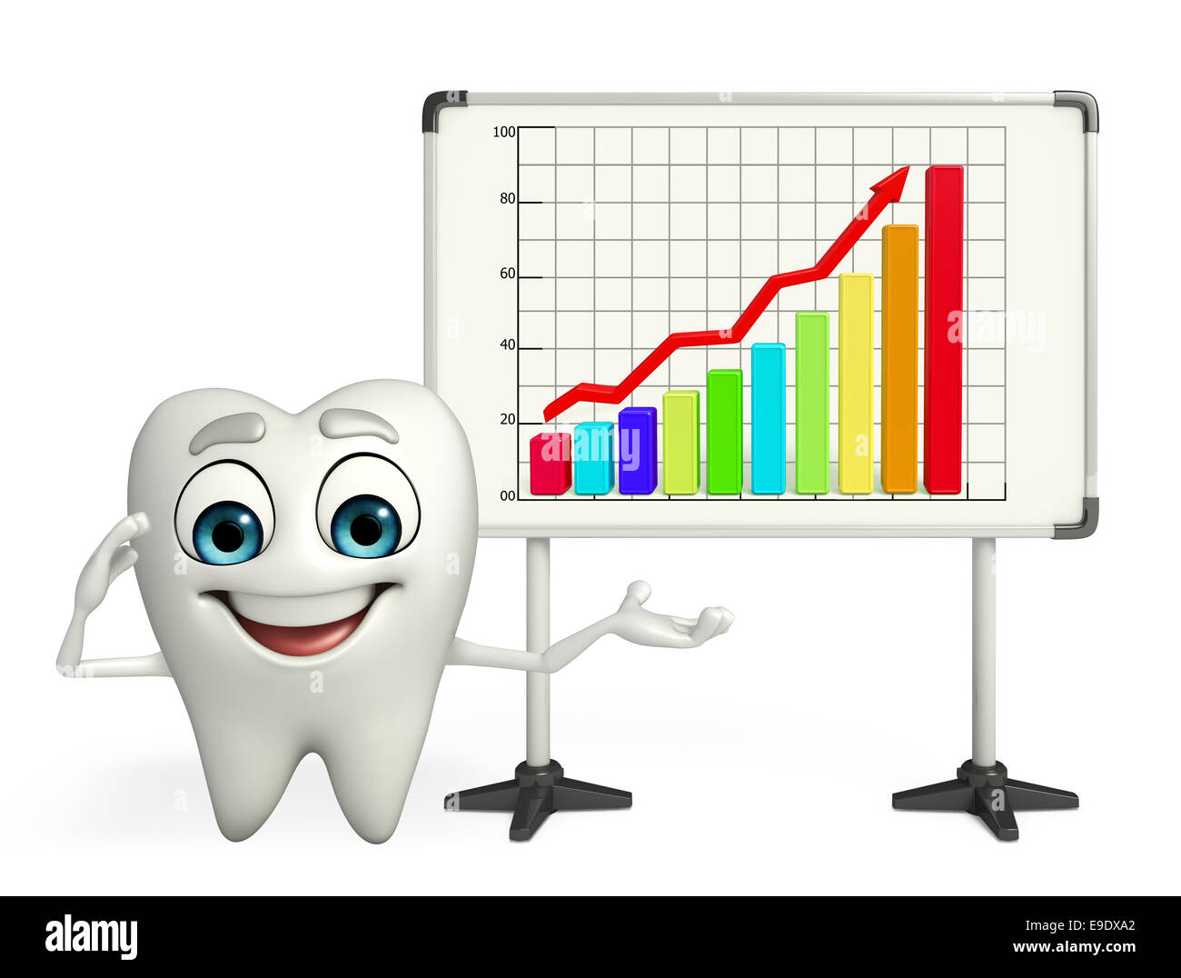 Cartoon character of teeth with business graph Stock Photo - Alamy