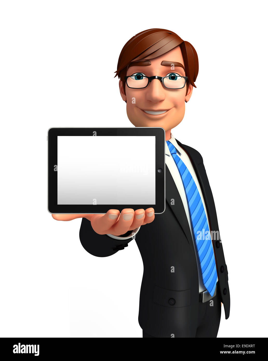 Illustration of Young Business Man with tab Stock Photo - Alamy