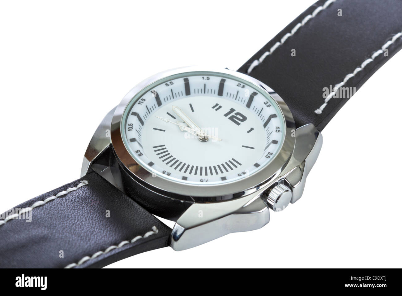 Modern luxury watch with black leather isolated over white background ...