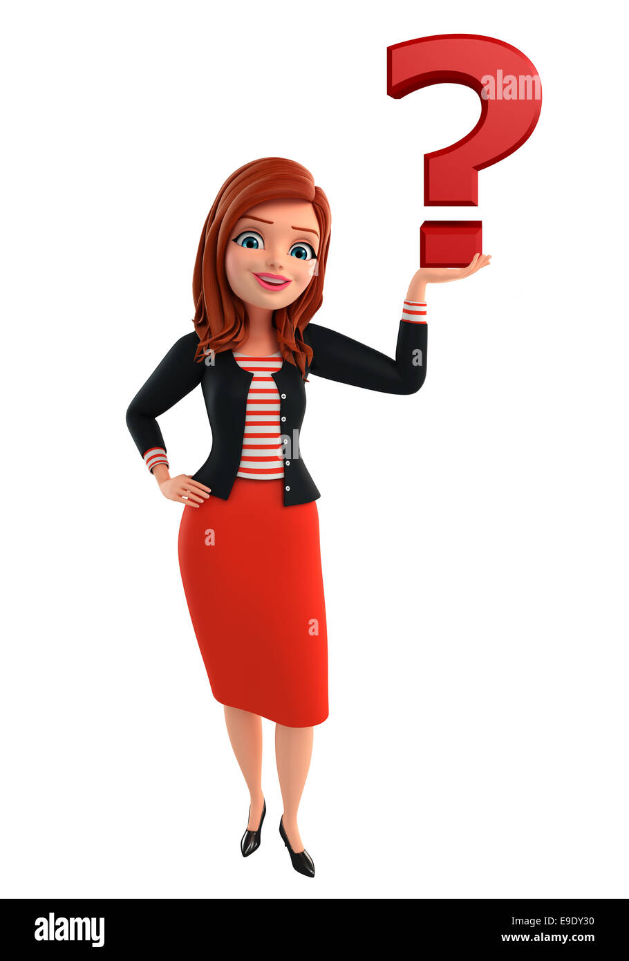 Illustration of corporate lady with question mark Stock Photo - Alamy