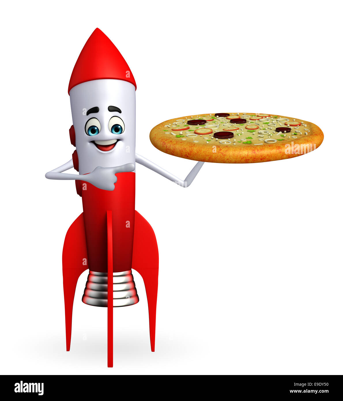 Cartoon character of rocket with pizza Stock Photo - Alamy
