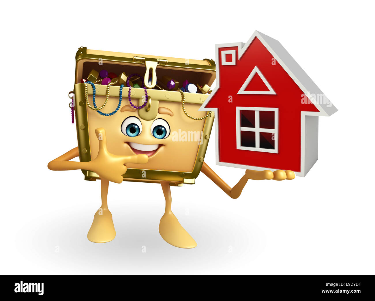 Cartoon Character of Treasure box with home Stock Photo - Alamy
