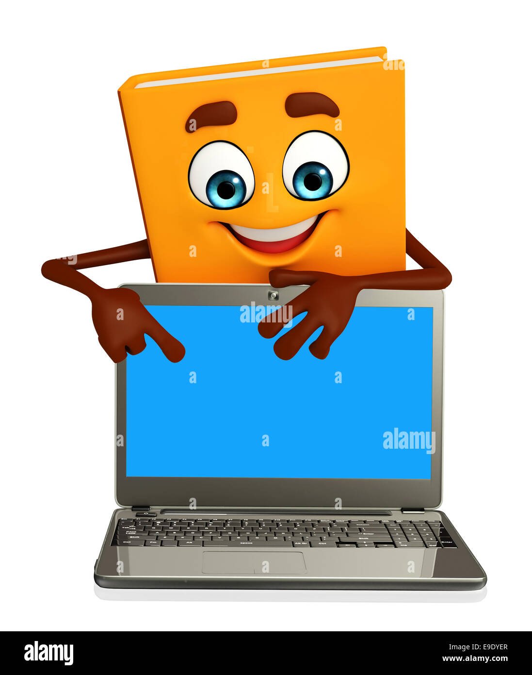Cartoon Character of Book with laptop Stock Photo - Alamy