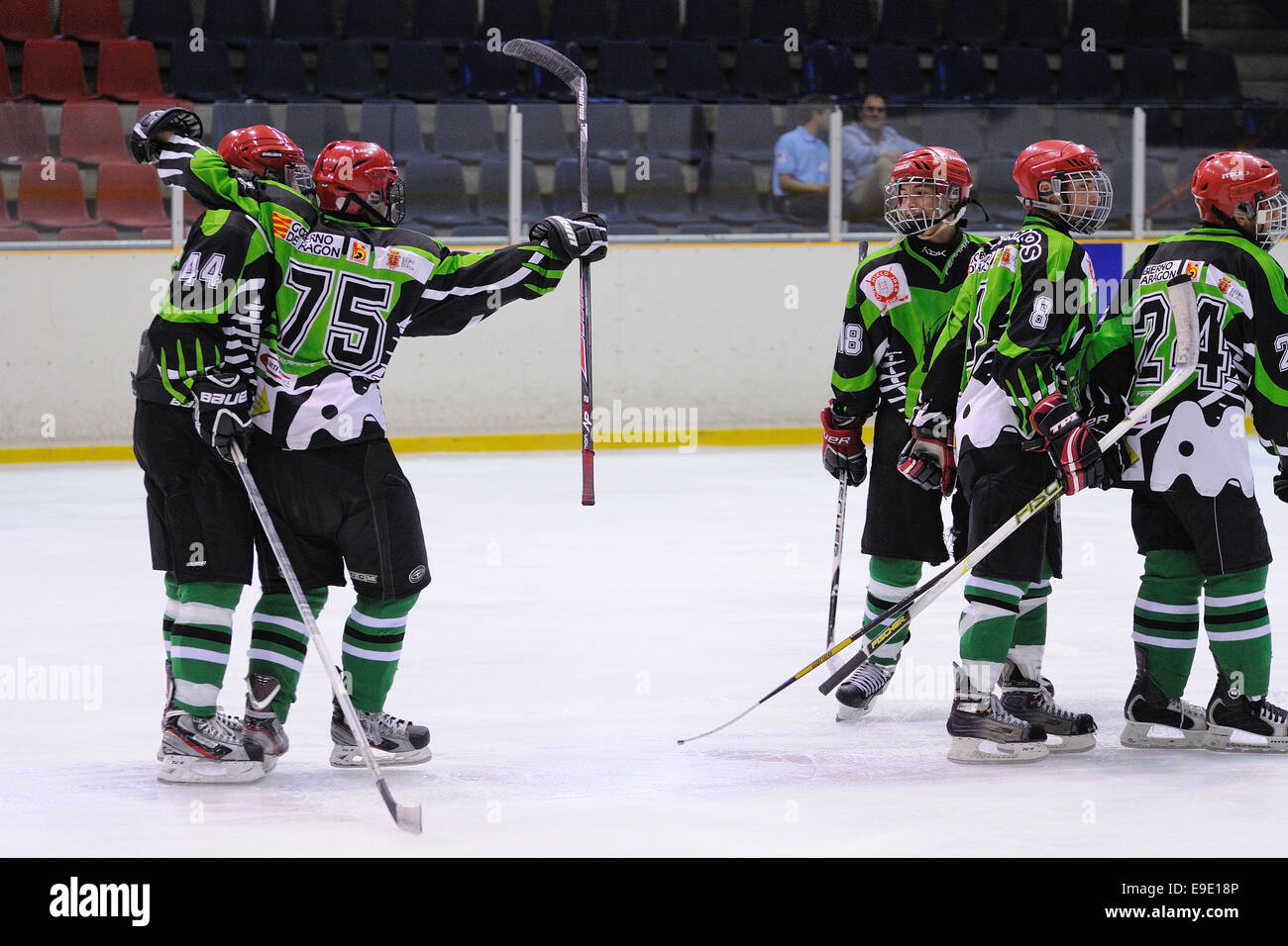 BARCELONA - MAY 11: Players in action in the Ice Hockey final of the ...