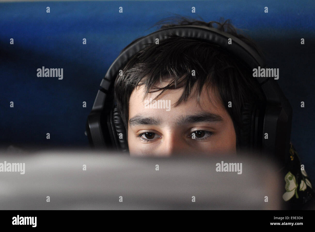 Boy with headphones Stock Photo - Alamy