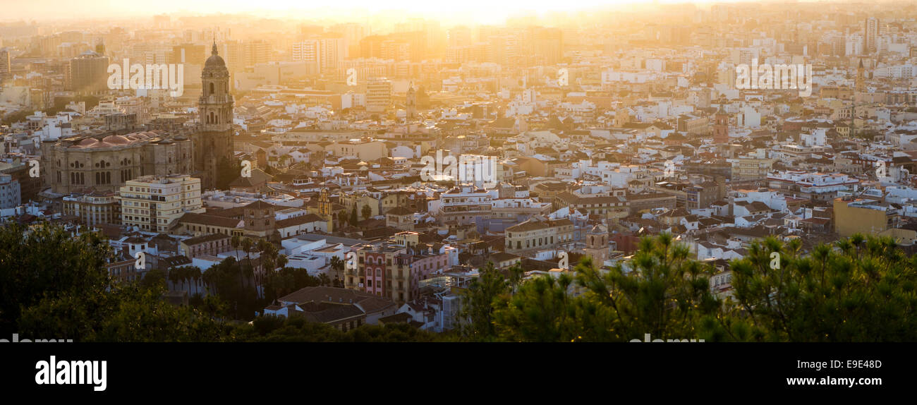 Malaga Spain, Panoramic view of Malaga City skyline with Cathedral at ...