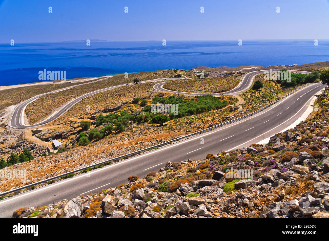Landscape, road and sea at south side of Crete island Stock Photo - Alamy