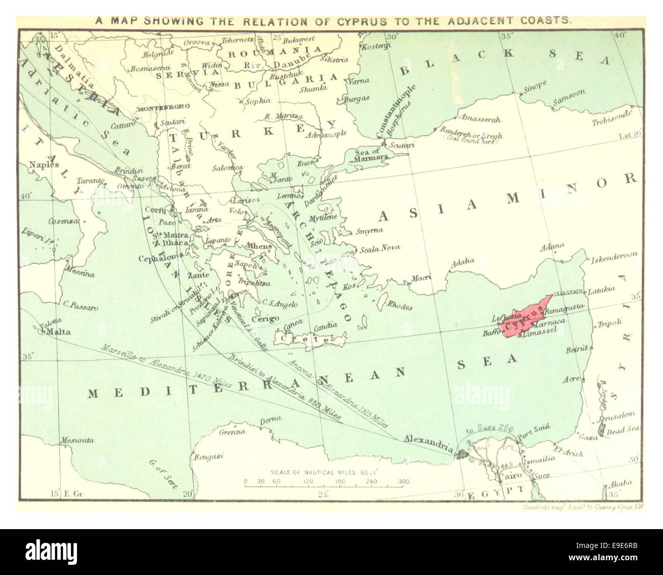 Vintage map of cyprus Cut Out Stock Images & Pictures - Alamy