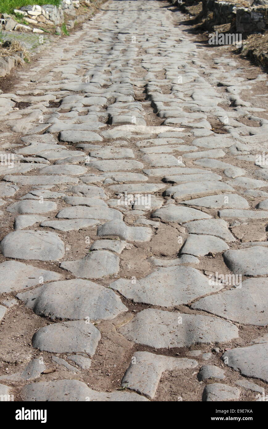 Cobblestone pavement in the Appian way of Rome, Italy Stock Photo - Alamy