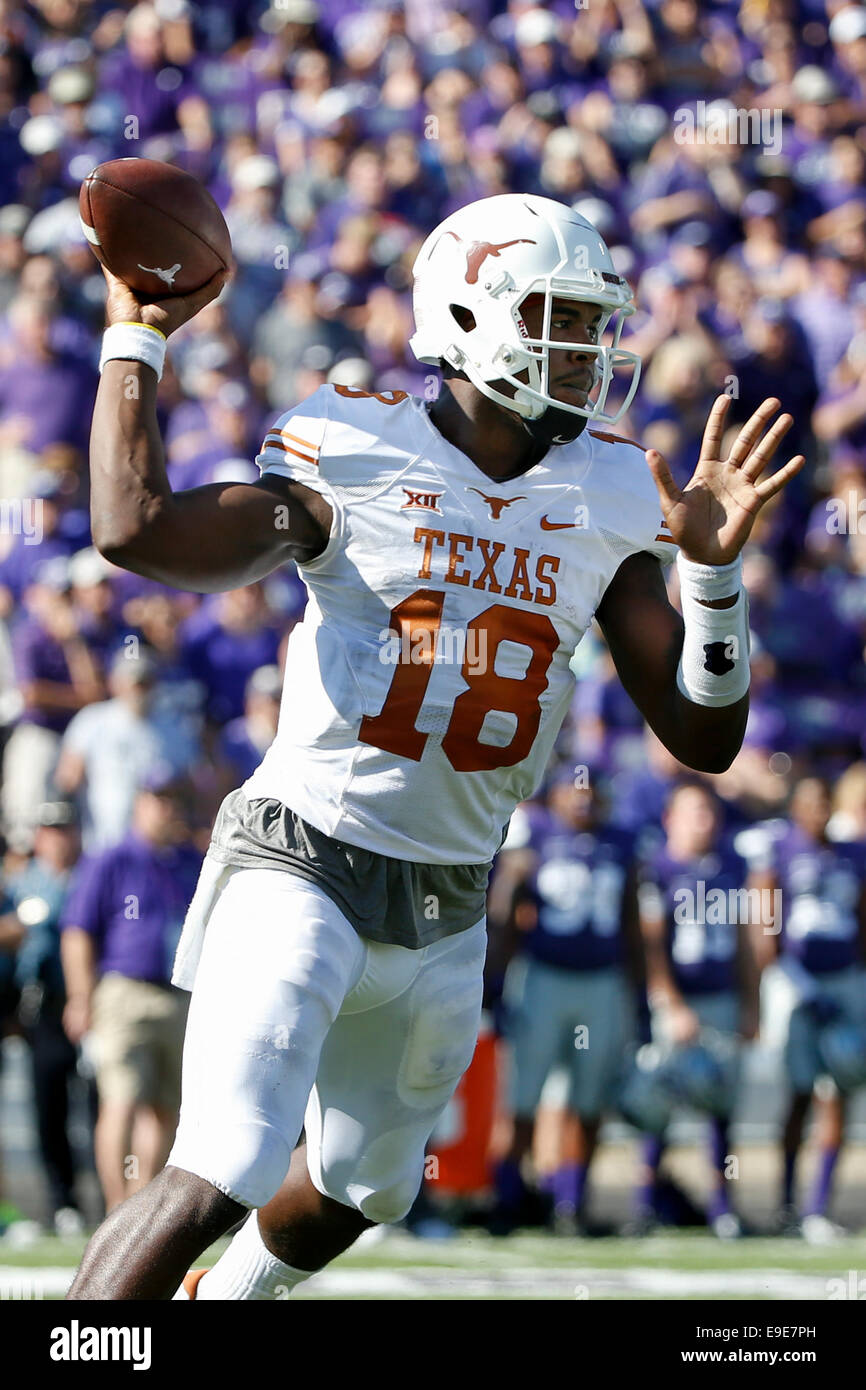 Manhattan, KS, USA. October 25, 2104: Texas Longhorns quarterback ...