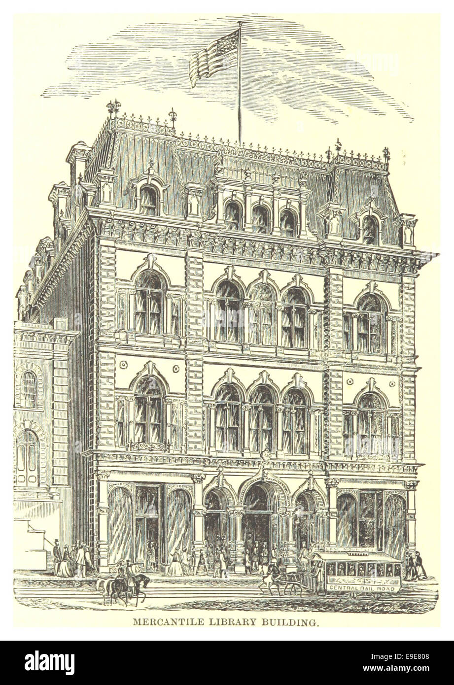 An 1876 illustration of the Mercantile Library Building, a significant ...