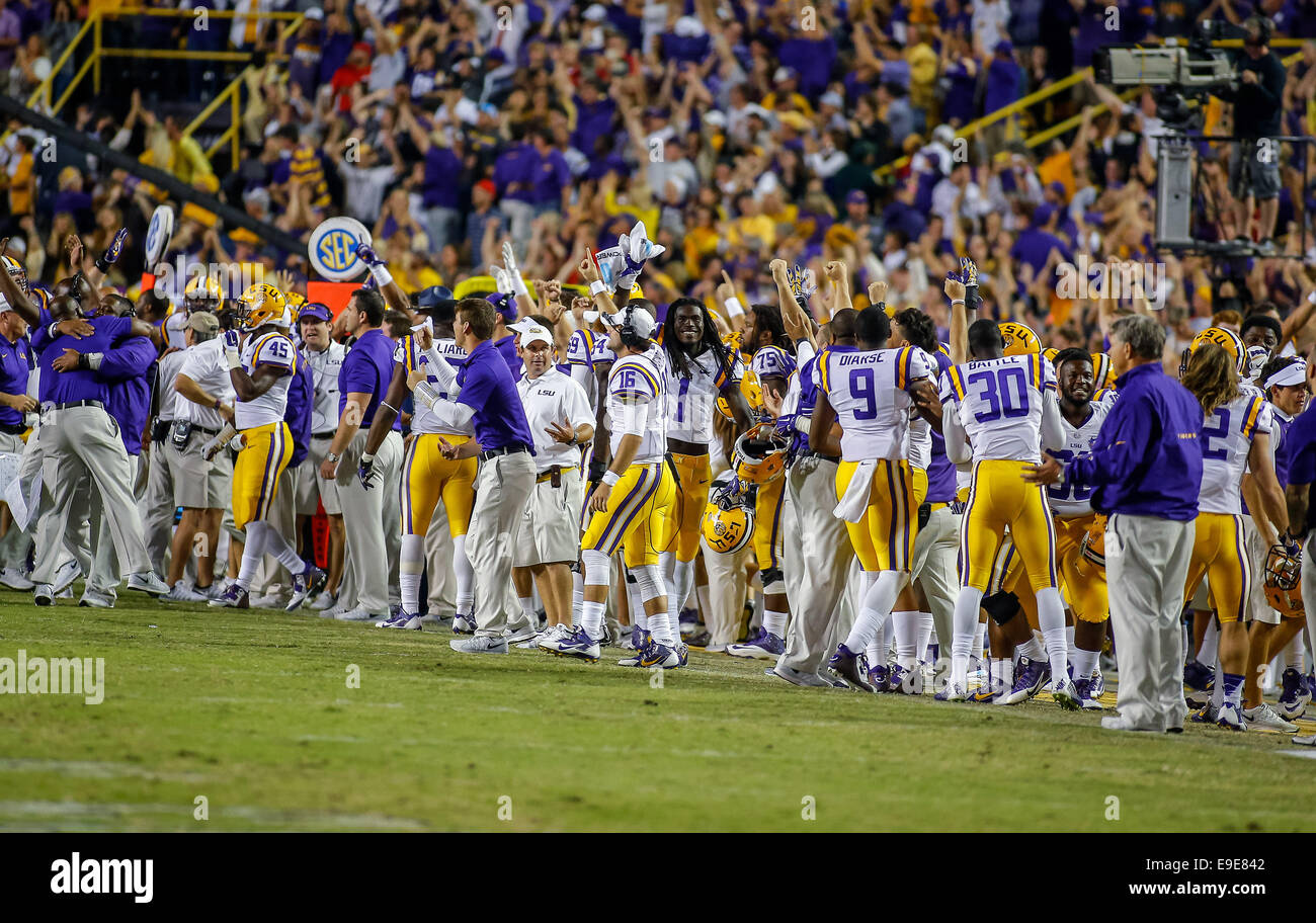 LSU Tigers sidelines erupt after LSU Tigers get an interception to seal ...