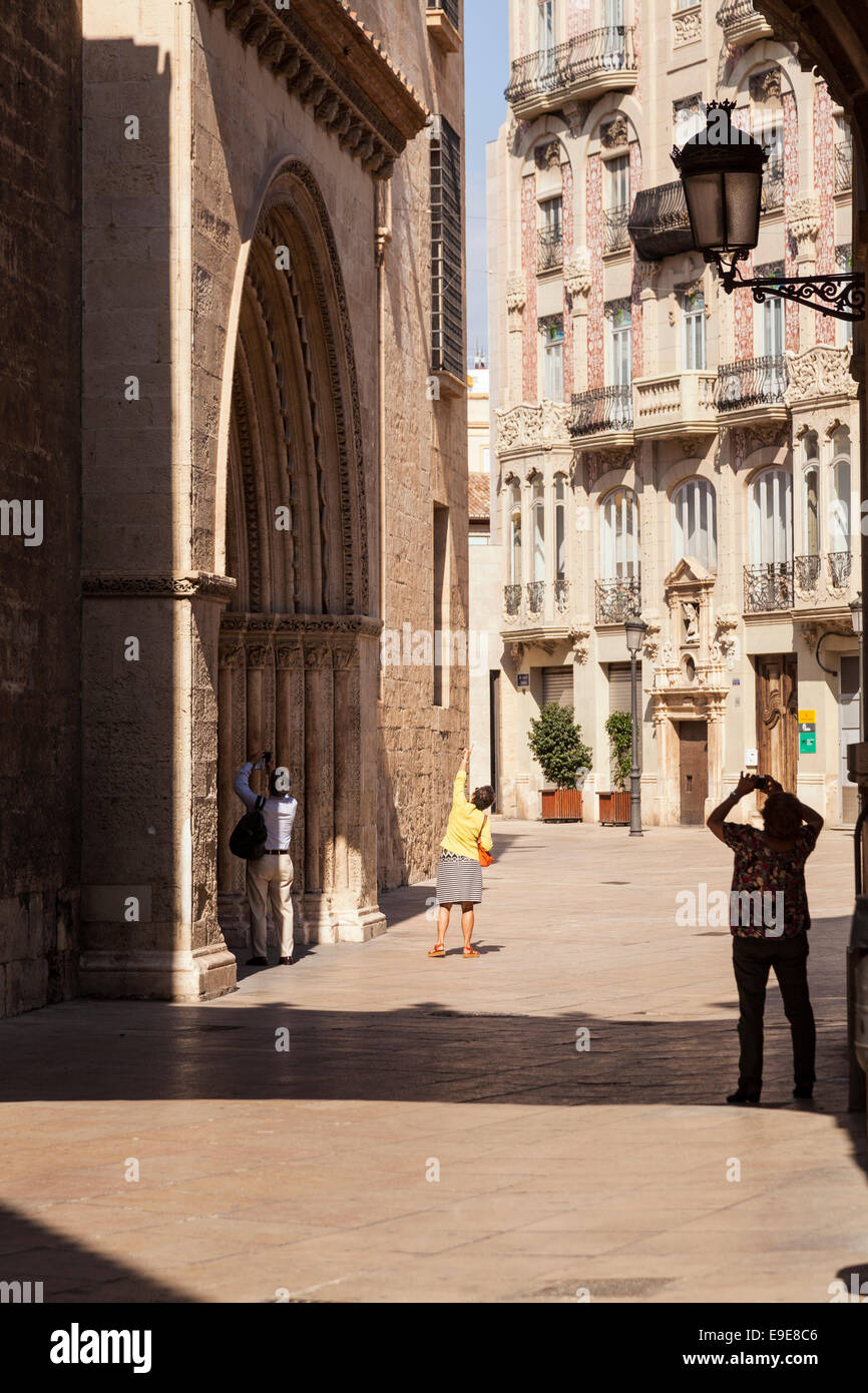 One of the small side streets surrounding the basilica in Valencia ...