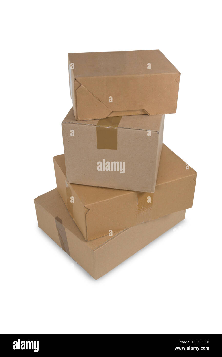 Stack of parcels isolated on white background Stock Photo - Alamy