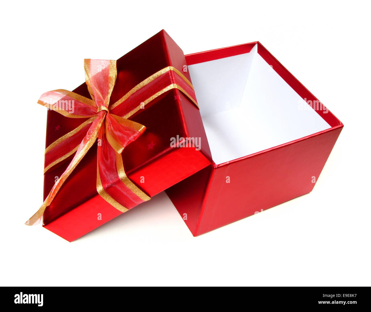 Opened empty red gift box with bow over a white background Stock Photo ...