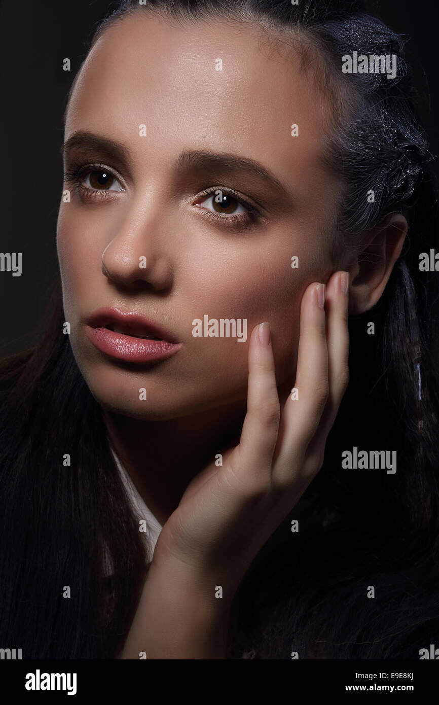 Face of Meditative Pensive Woman in Dreams Stock Photo - Alamy