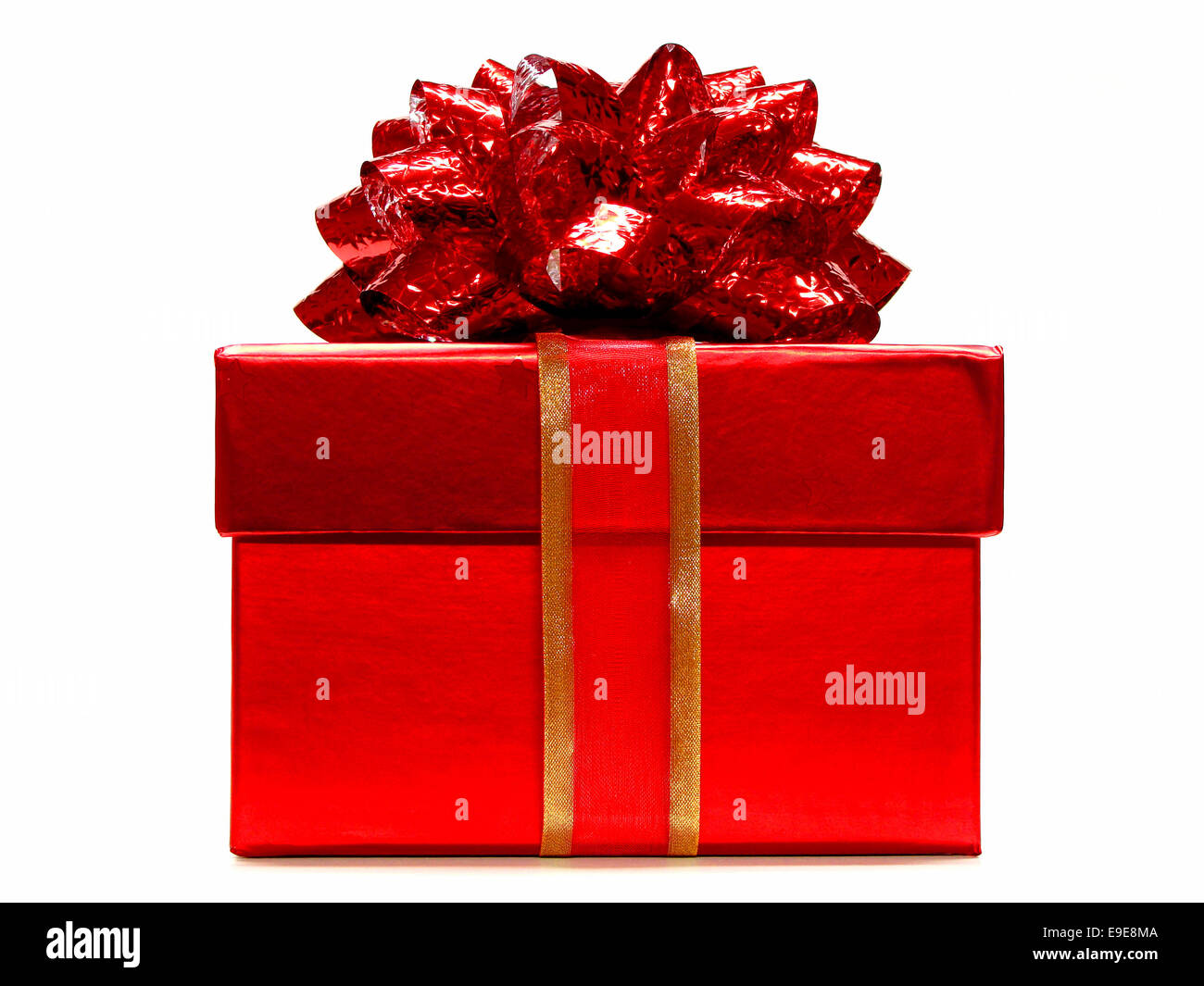 Red gift box with bow and ribbon isolated on white Stock Photo - Alamy