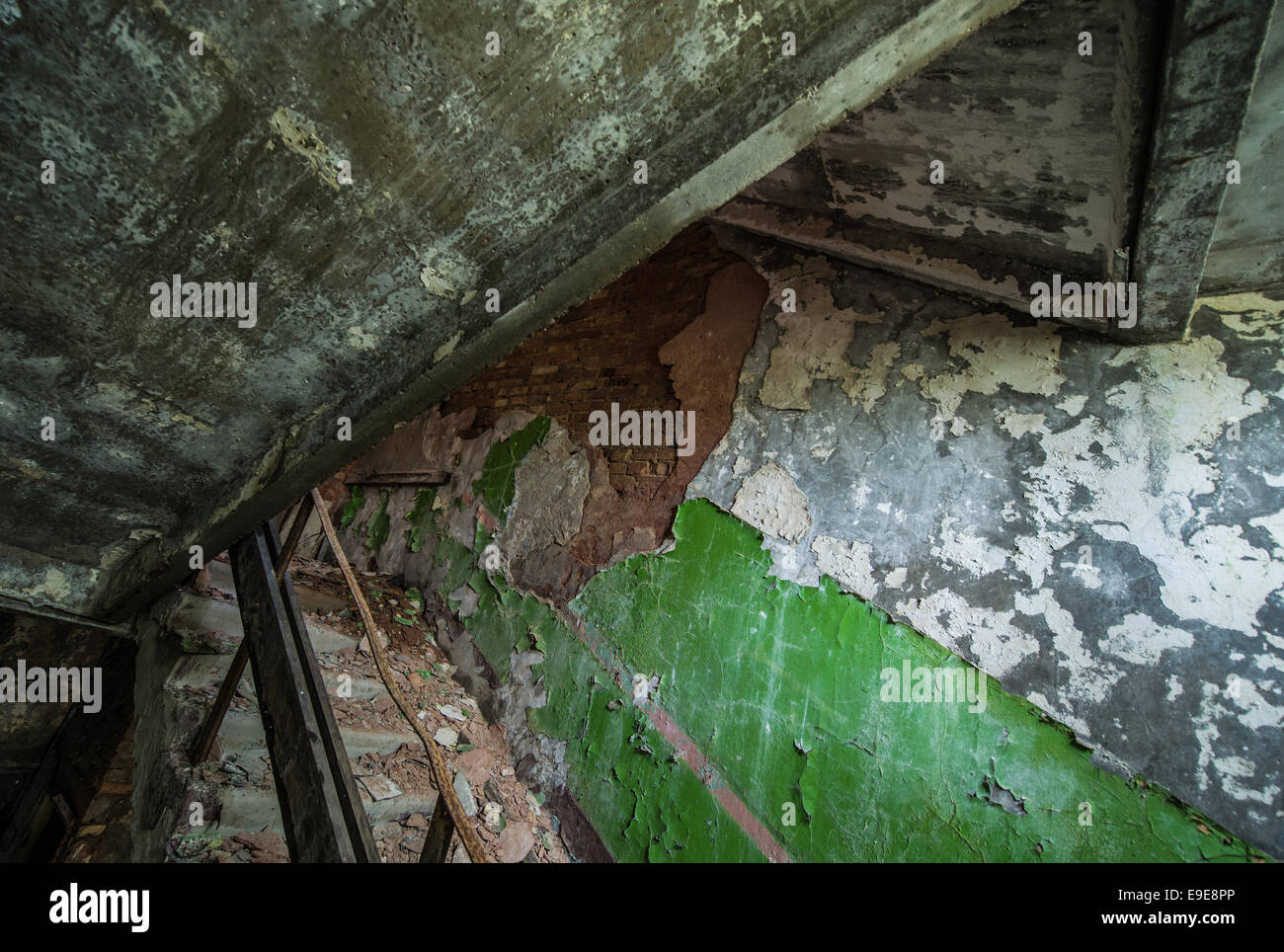 Staircase in one of buildings of Chernobyl-2 military base next to Duga ...
