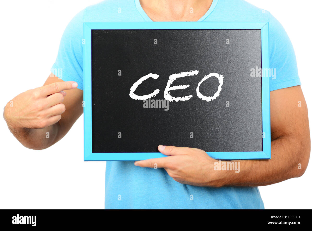 Man holding blackboard in hands and pointing the word CEO Stock Photo ...