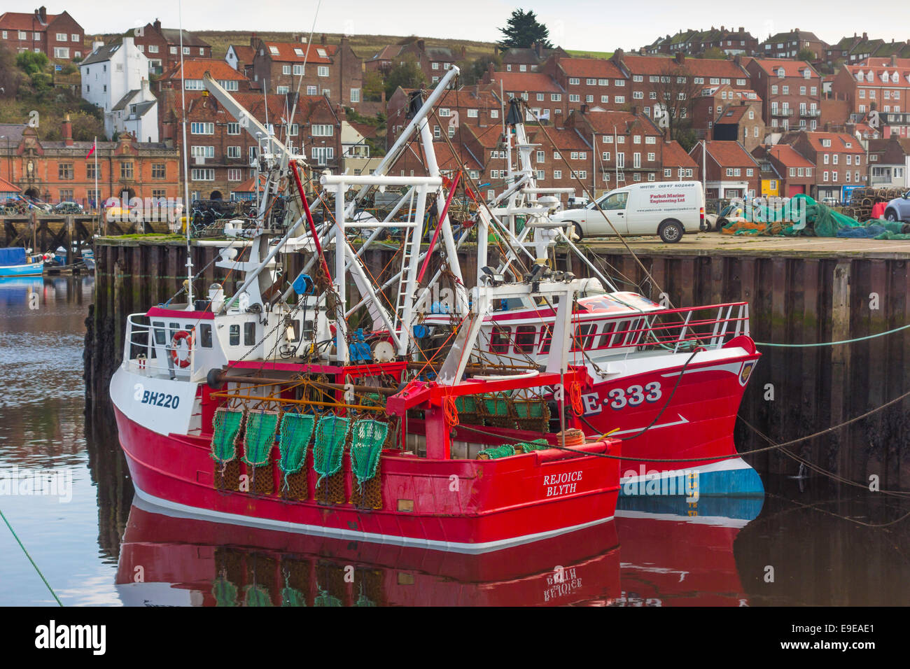 Red specialised Scallop fishing boat Rejoice of Blyth B220 moored at ...