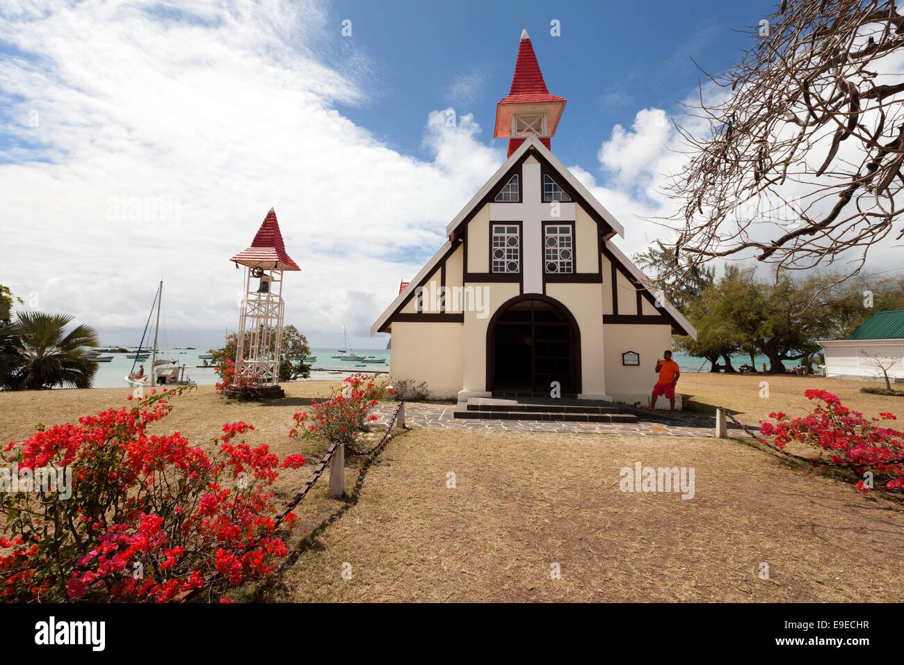 The red roofed church at Cap Malheureux, North coast, Mauritius Stock ...