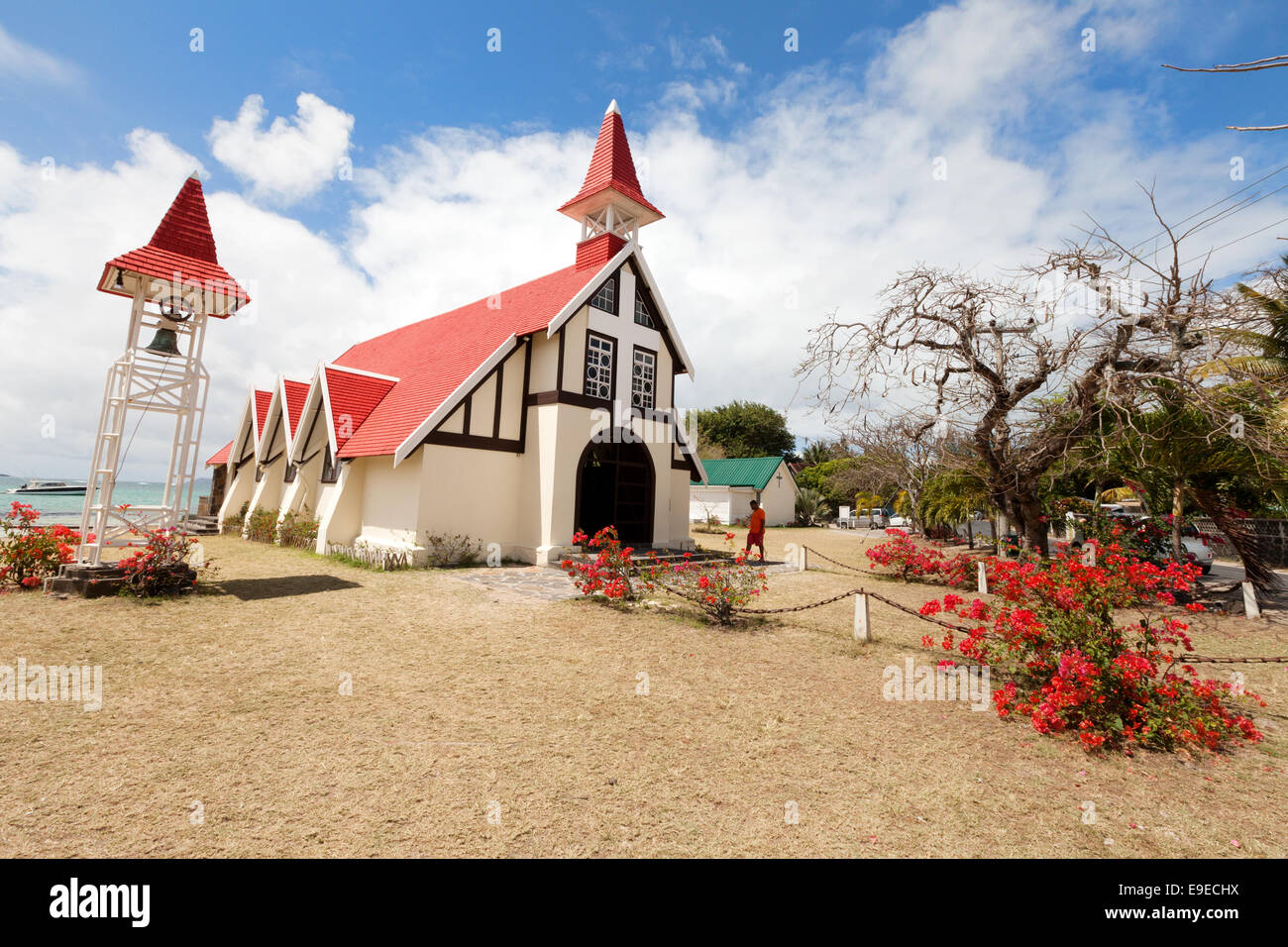 The red roofed church at Cap Malheureux, north coast, Mauritius Stock ...