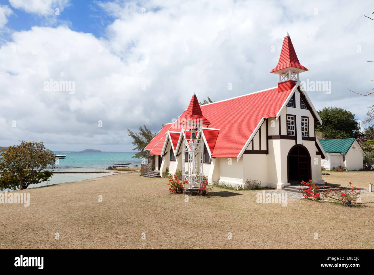 The red roofed church at Cap Malheureux, north coast, Mauritius Stock ...