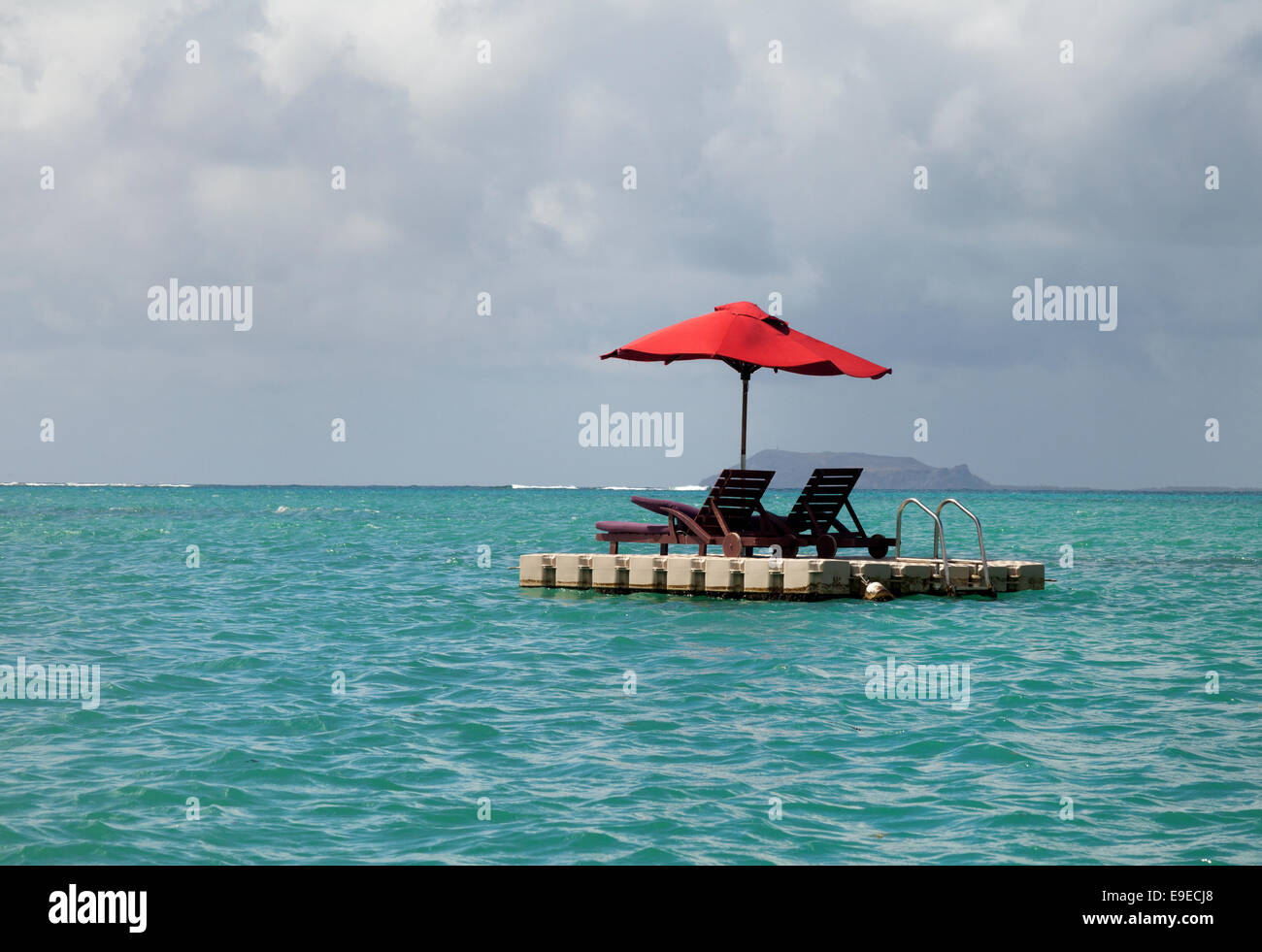 Two floating sunbeds, north Mauritius Stock Photo - Alamy