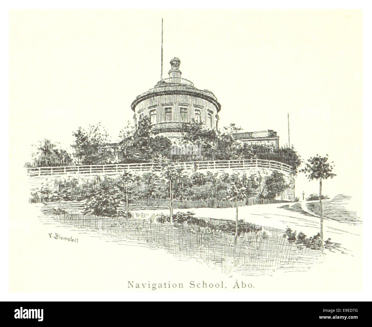 An 1894 illustration by Mechelin of the Navigation School in Turku ...
